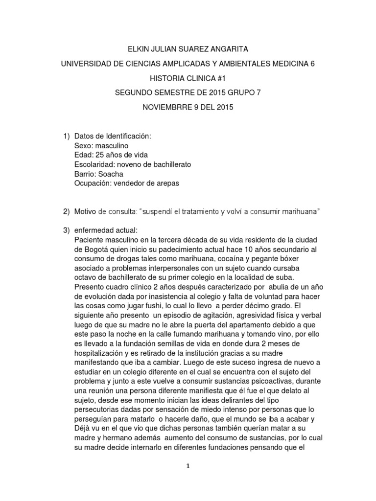 Historia clínica de Elkin Suárez | PDF | Esquizofrenia | Especialidades ...