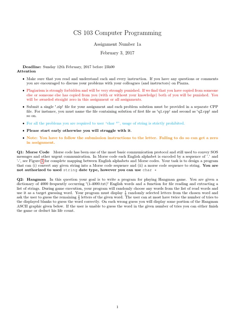 CS 103 Computer Programming: Assignment Number 1a February 3, 2017 | PDF | String (Computer ...