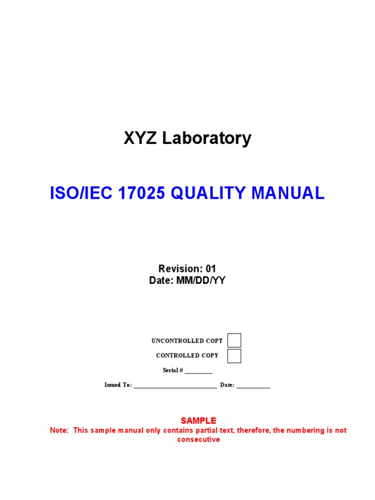 XYZ Laboratory: Iso/Iec 17025 Quality Manual | PDF | Verification And ...