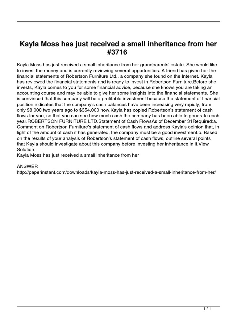 Kayla Moss's Investment Inquiry | PDF | Financial Statement | Money