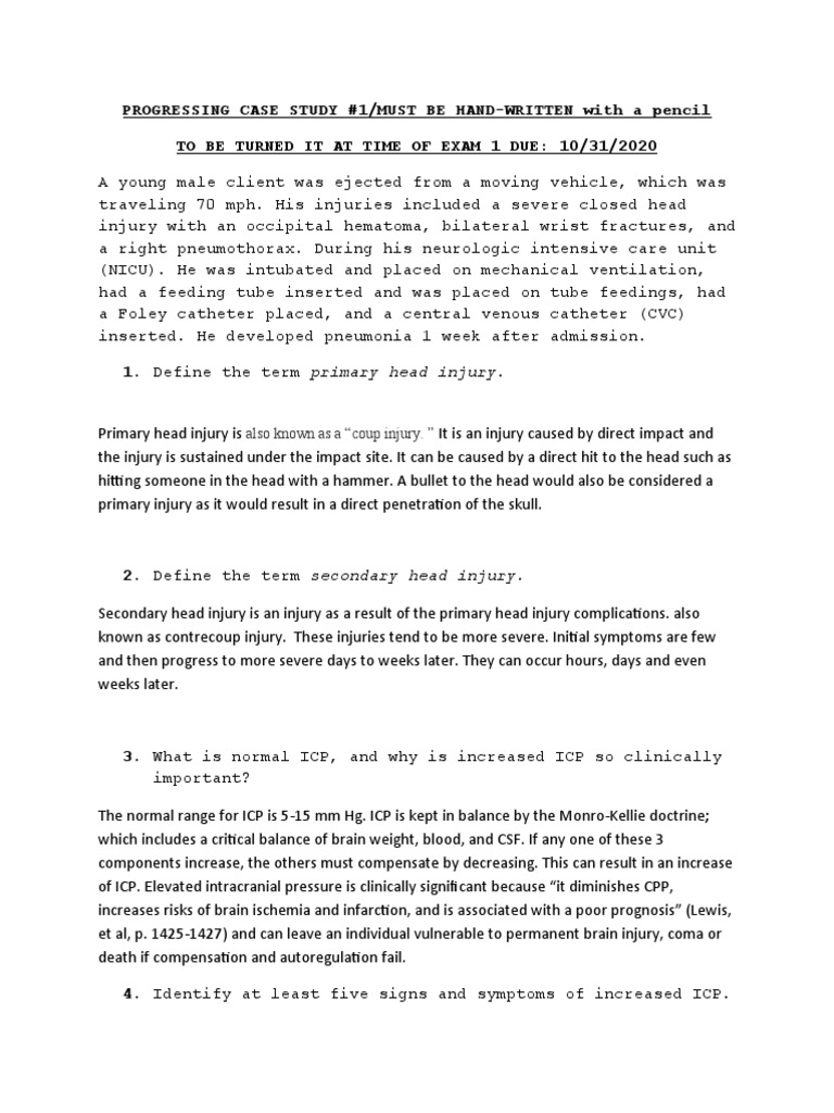 Case Study 1 - Head Injury | PDF | Traumatic Brain Injury | Physical ...