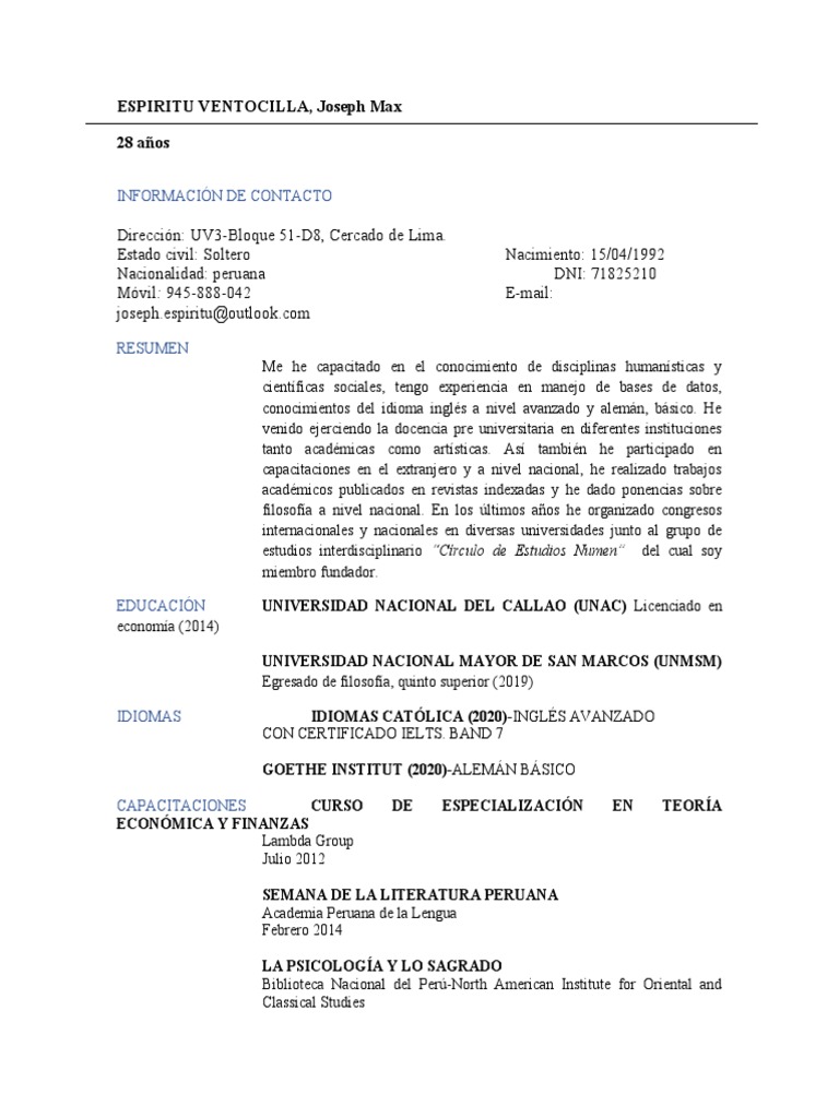 CV Max 2020 | Descargar gratis PDF | Universidad | Perú