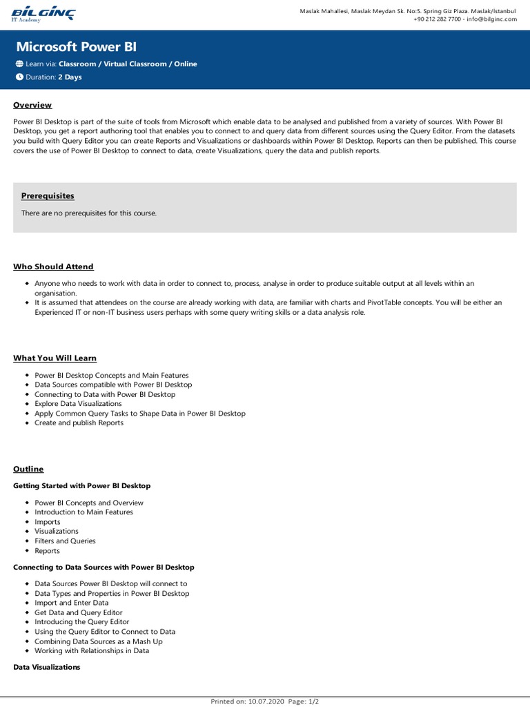 Microsoft Power BI: Learn Via: Classroom / Virtual Classroom / Online ...