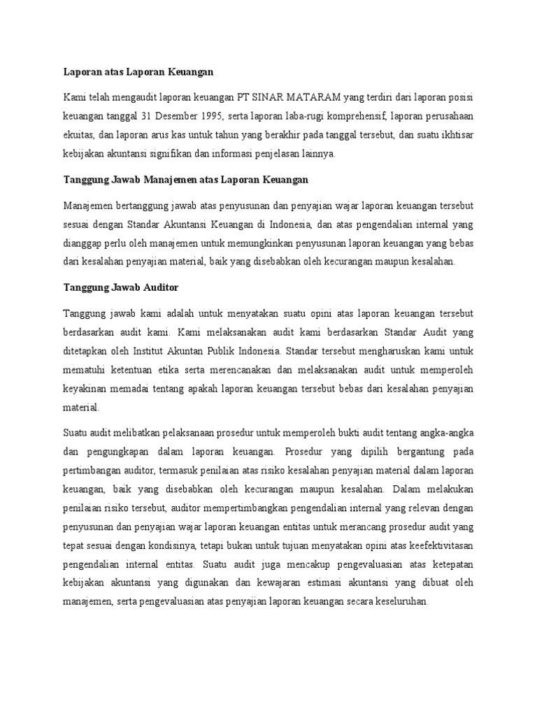 Opini Praktikum Audit Pt Sinar Mataram Pdf