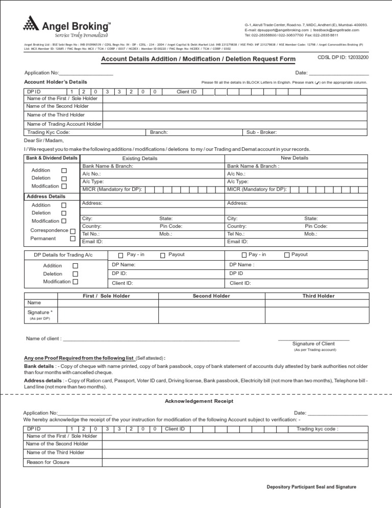 Angel Broking: Account Details Addition / Modification / Deletion ...