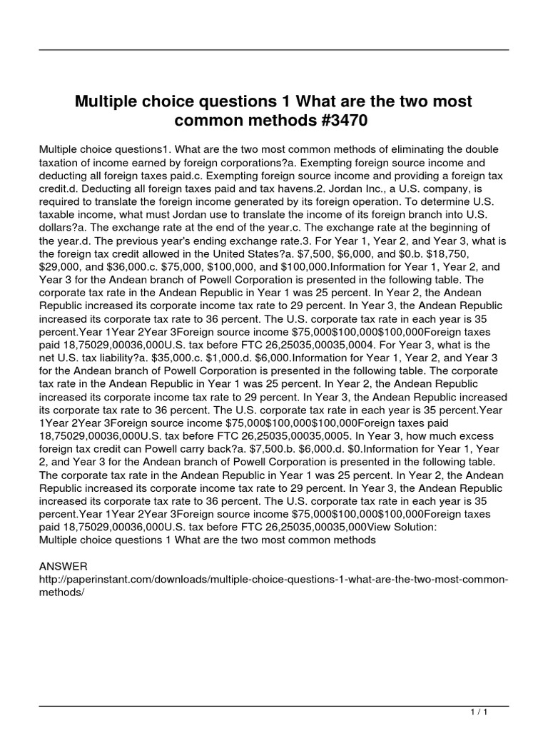 Multiple Choice Questions 1 What Are The Two Most Common Methods | PDF ...