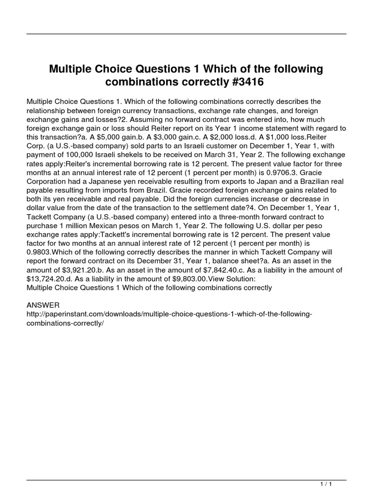 Foreign Exchange Accounting Quiz | PDF | Exchange Rate | Financial ...