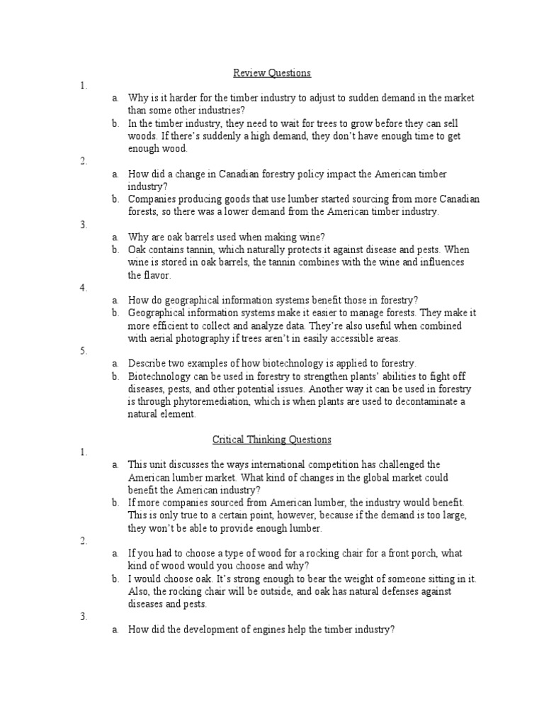 Unit 5 Text Questions Forestry | PDF | Lumber | Forestry