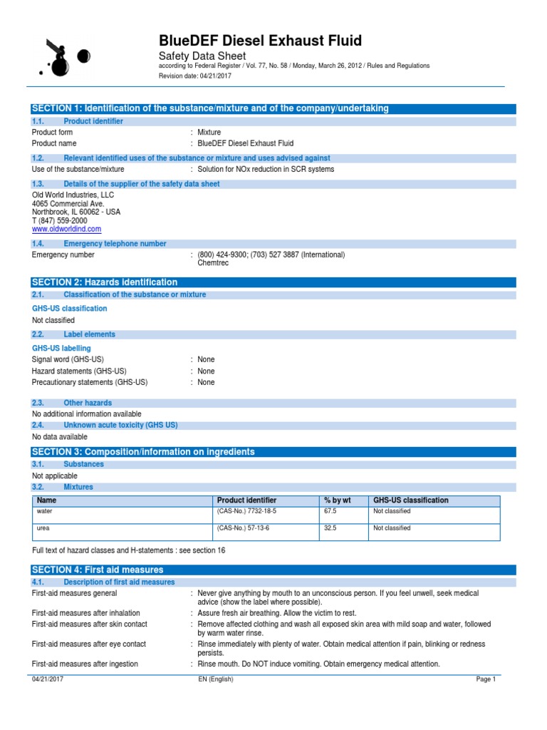 Hoja Msds Blue Def | PDF | Toxicity | Firefighting