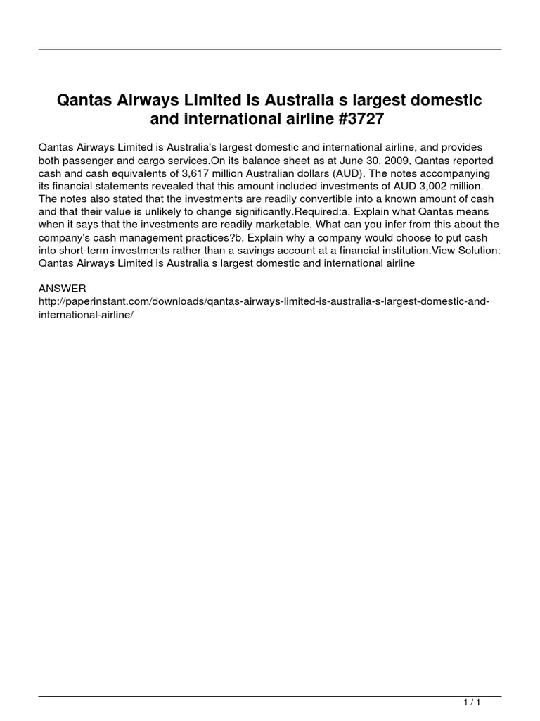 Qantas Airways Financial Overview | PDF