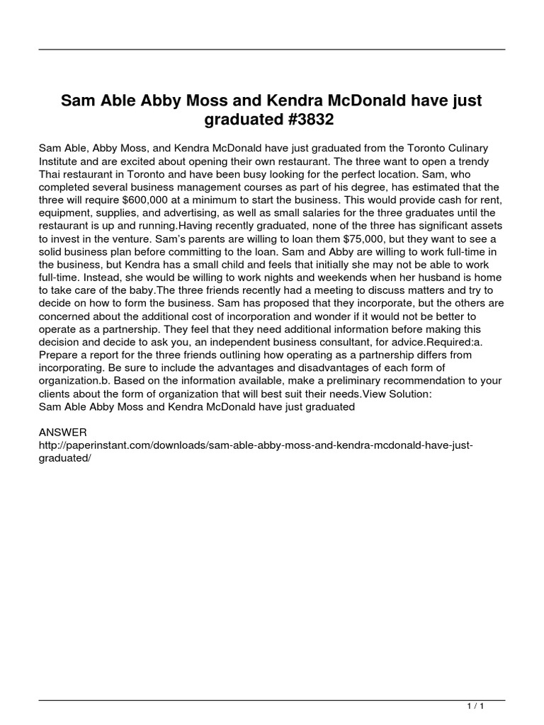 Sam Able Abby Moss and Kendra Mcdonald Have Just Graduated | PDF ...