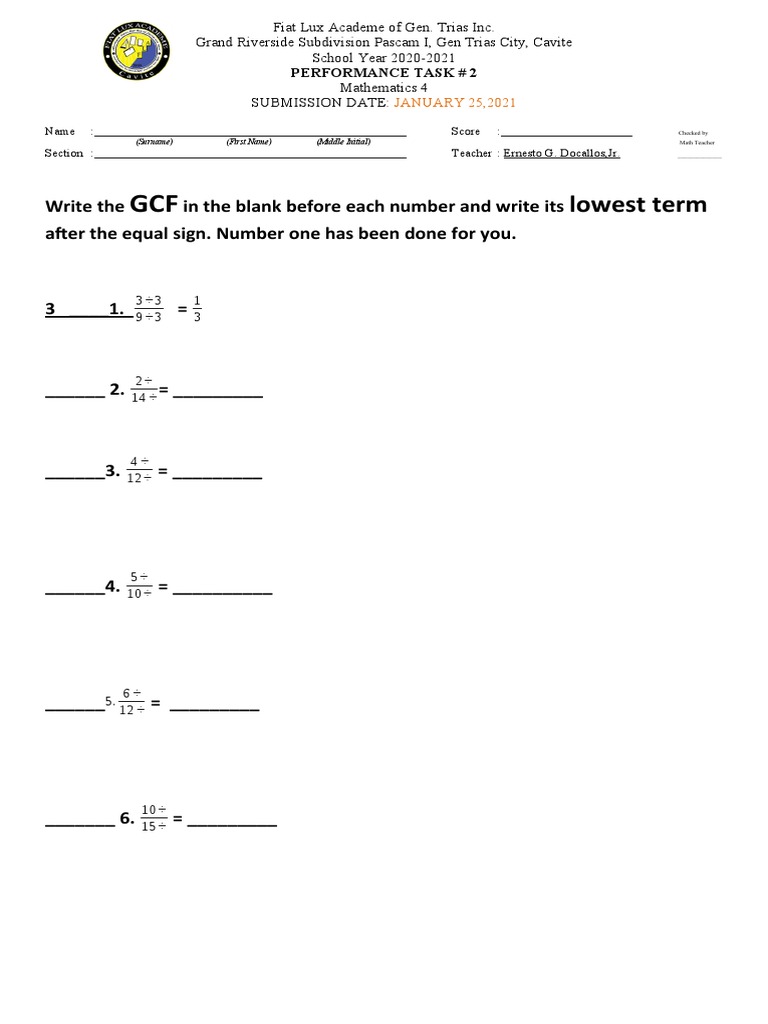 GCF and Simplifying Fractions 4 | PDF