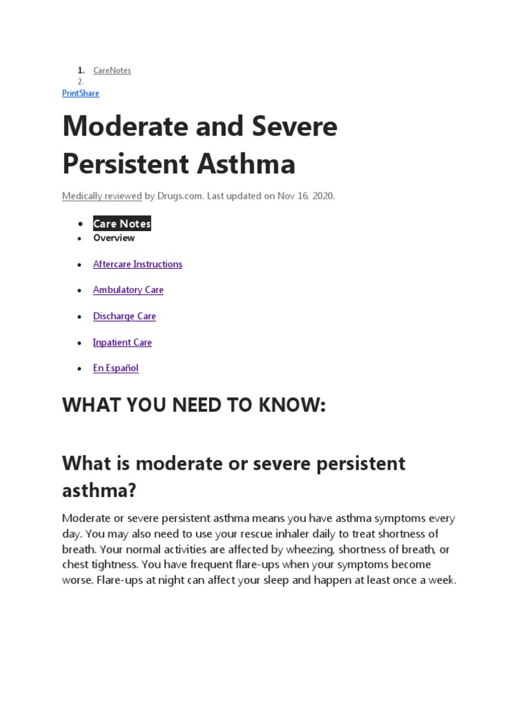 What You Need To Know: What Is Moderate or Severe Persistent Asthma ...
