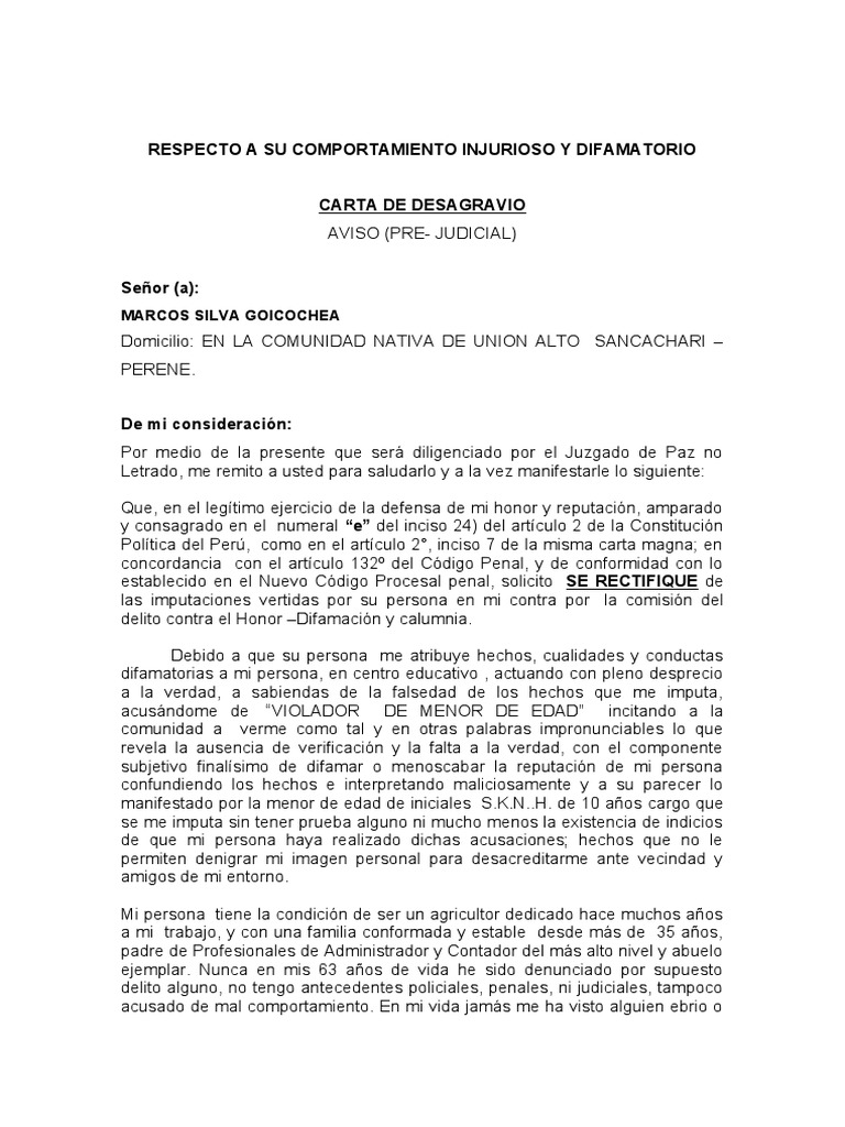 Carta de Desagravio | PDF | Principios éticos | Justicia