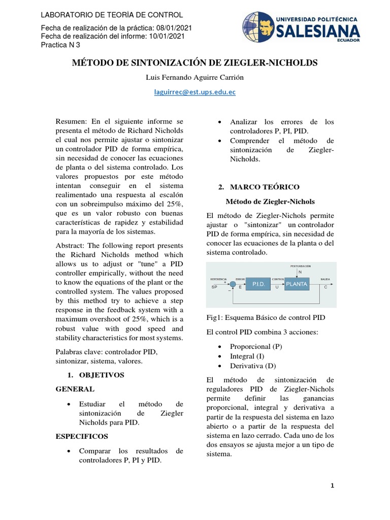 Método de Ziegler-Nicholds para la sintonización de controladores PID mediante simulación en ...