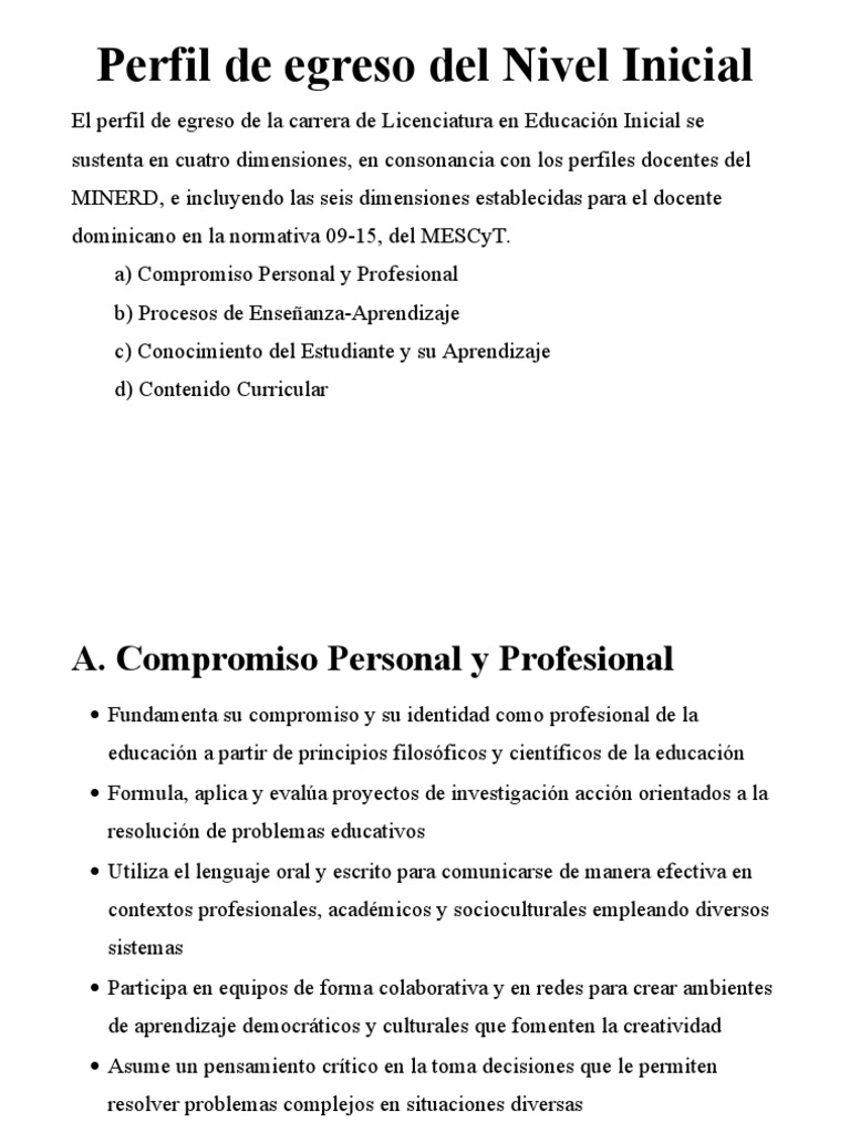 Perfil de Egreso Del Nivel Inicial... | PDF | Aprendiendo estilos ...