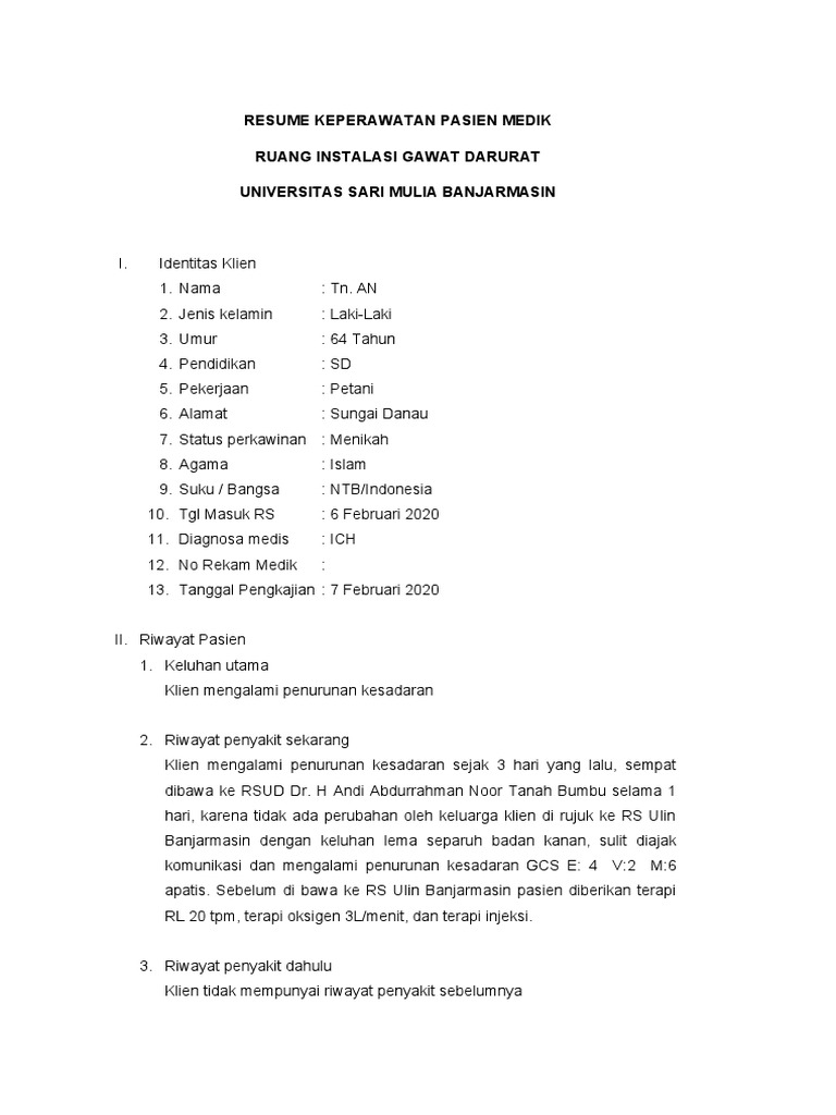 Resume IGD Dengan Pasien ICH | PDF