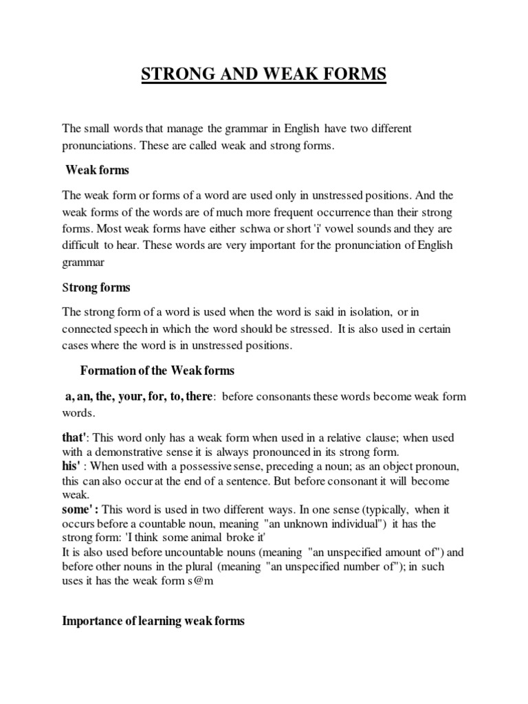 Strong and Weak Forms | PDF | Human Communication | Linguistics