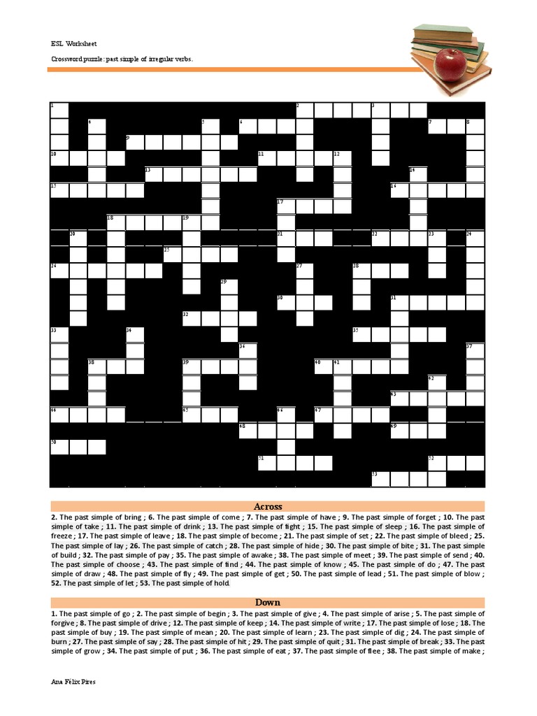 ESL Worksheet Crossword Puzzle: Past Simple of Irregular Verbs | PDF