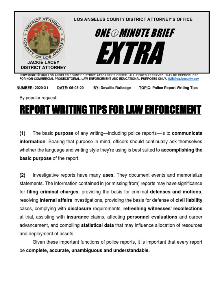 2020-X1 Police Report Writing Tips | PDF | Arrest | District Attorney
