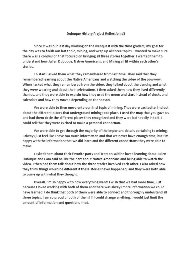 Dubuque History Project Reflection 3 | PDF