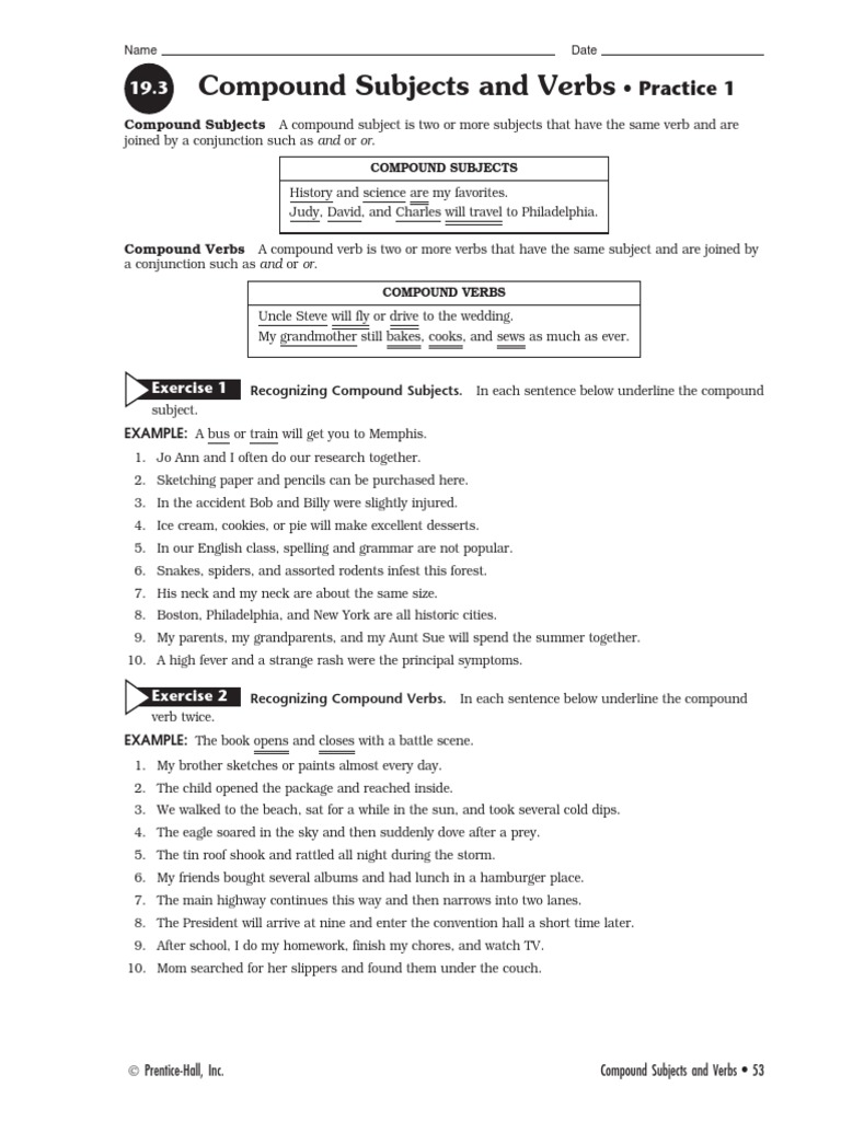 Compound Subjets and Verbs Practice | PDF