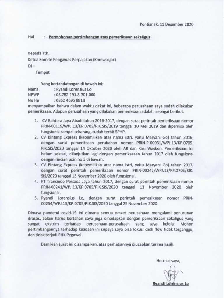 Surat Permohonan Pertimbangan | PDF