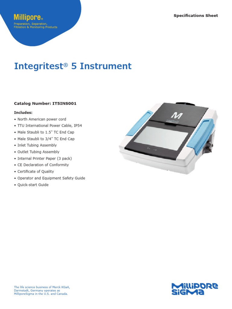 Integritest 5 Instrument: Specifications Sheet | PDF | Regulatory ...