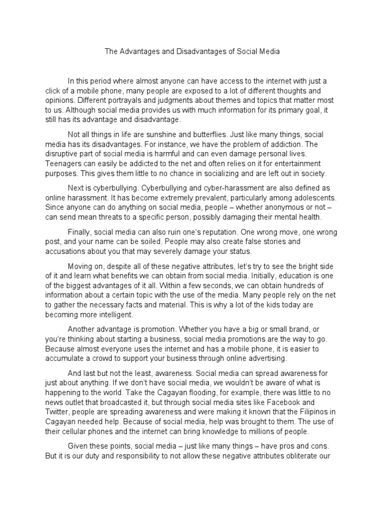 Pros and Cons of Social Media Usage | PDF | Cyberbullying | Social Media