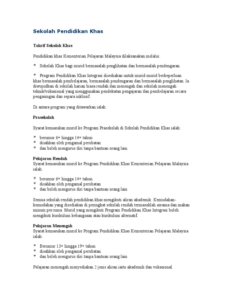 Sekolah Pendidikan Khas | PDF