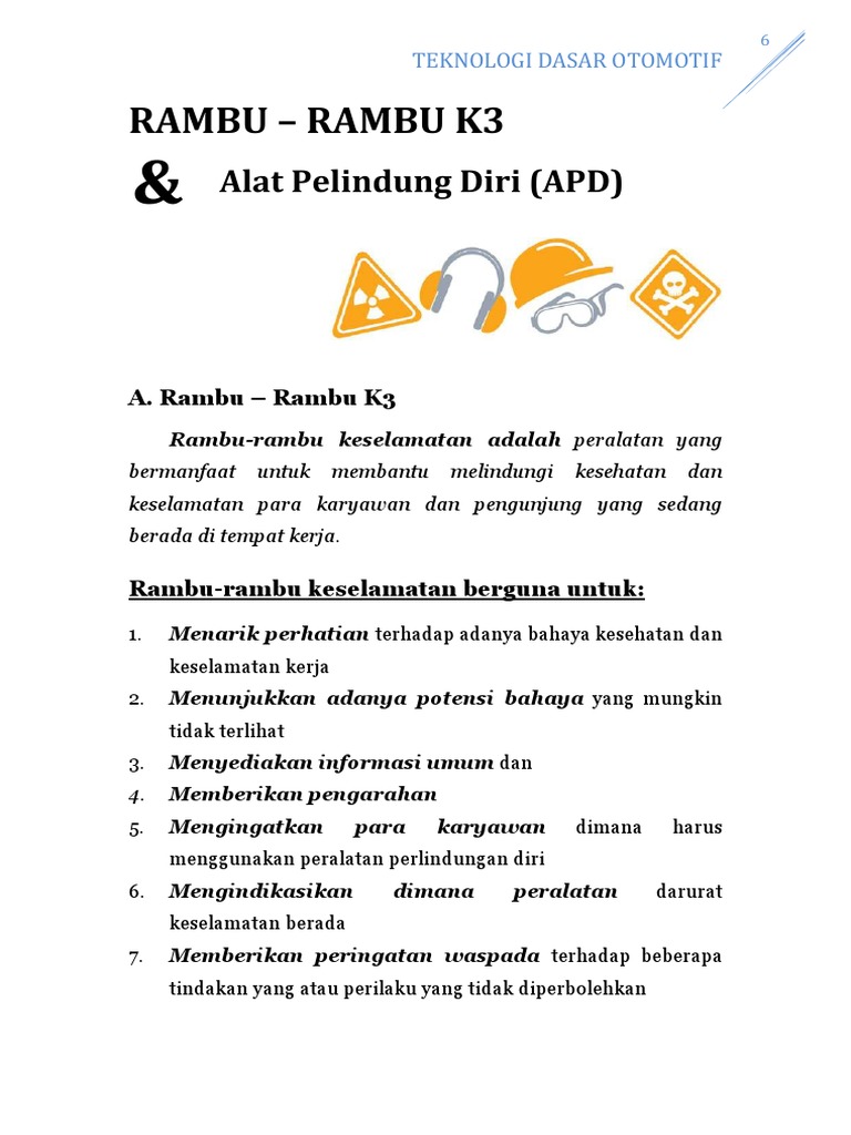 Rambu K3 dan APD di Bengkel Otomotif | PDF