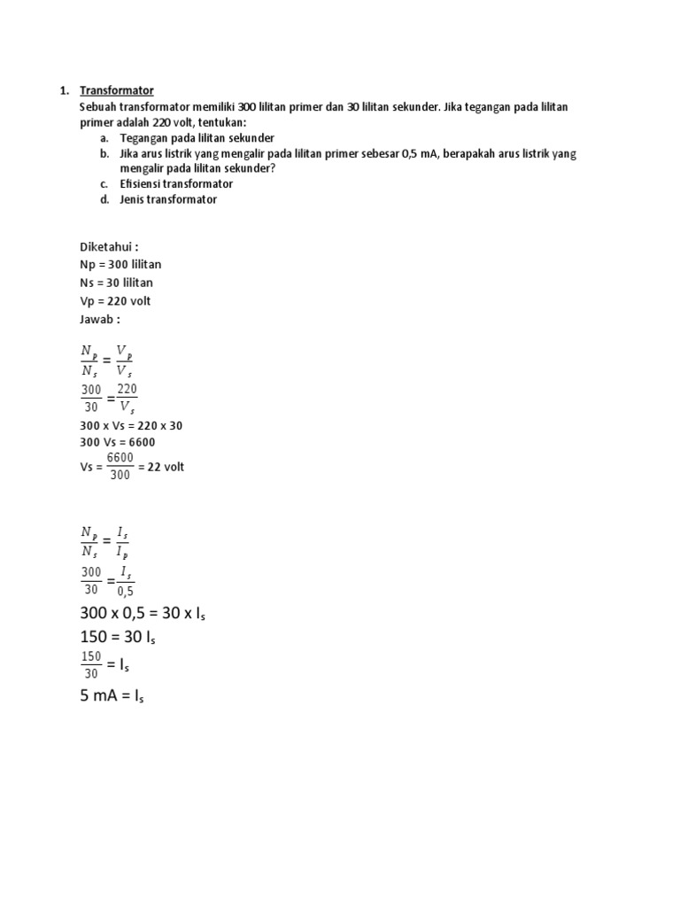 Pembahasan Soal Transformator | PDF