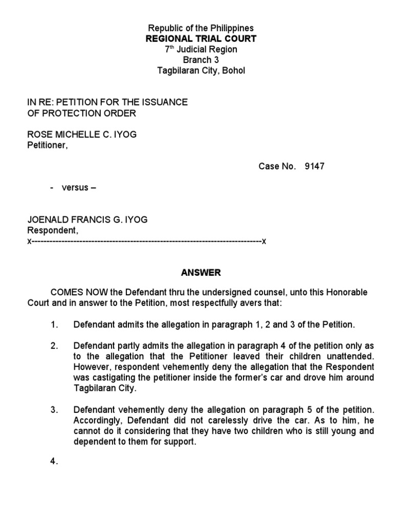 Answer To Petition For Issuance of TPO | PDF