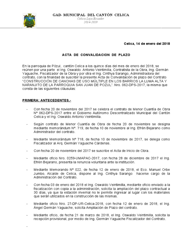 Acta de Convalidacion de Plazos | PDF