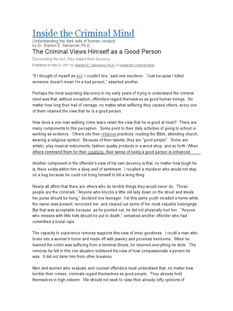 Understanding the Criminal Mind | PDF | Crime & Violence | Crime Thriller