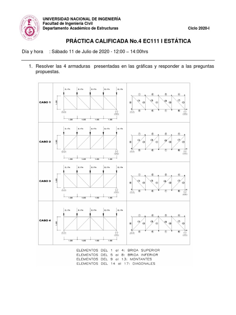 Práctica Calificada EC111: Estática | PDF