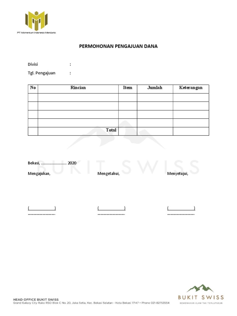 Permohonan Pengajuan Dana 2020 | PDF