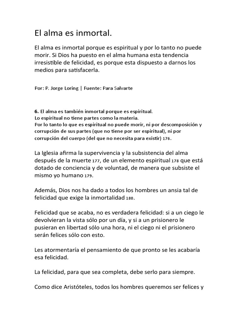El Alma Es Inmortal | PDF | Inmortalidad | Alma