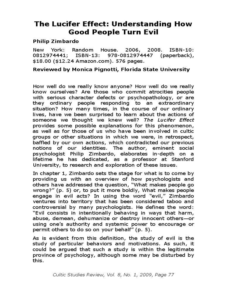 The Lucifer Effect by Philip Zimbardo | PDF | Obedience (Human Behavior ...