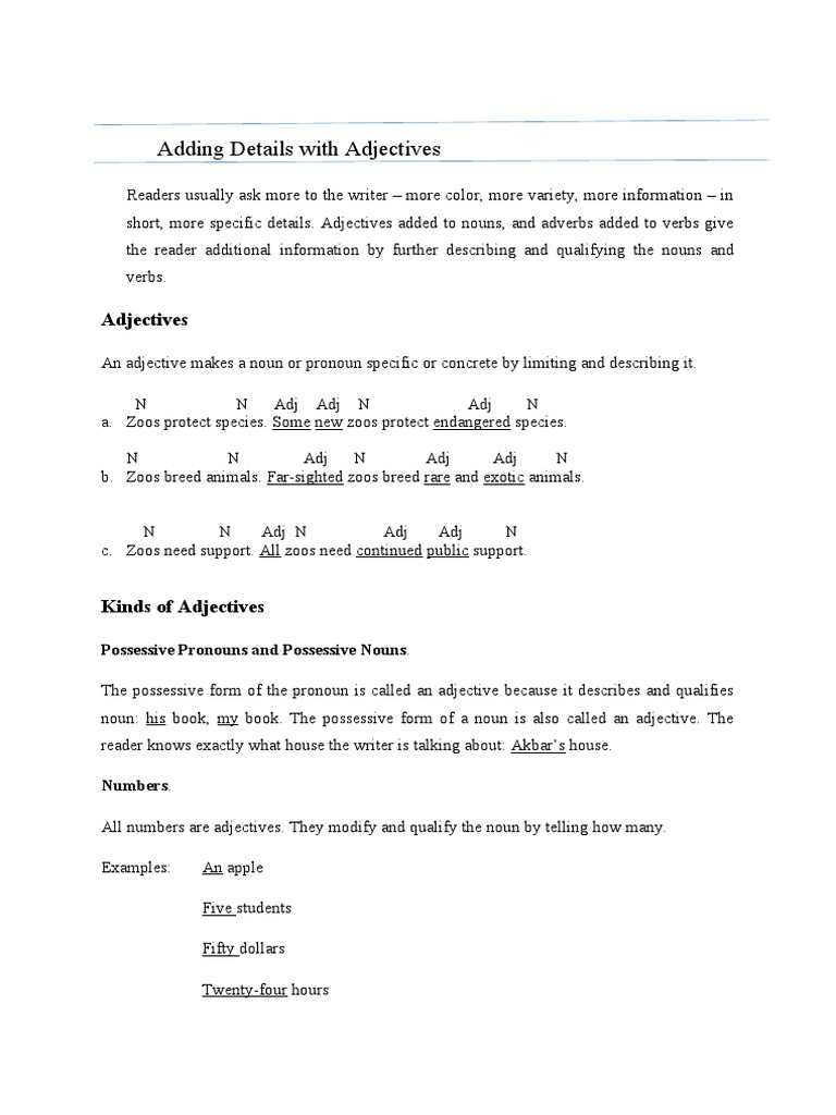 Adding Details With Adjectives | PDF | Adjective | Noun
