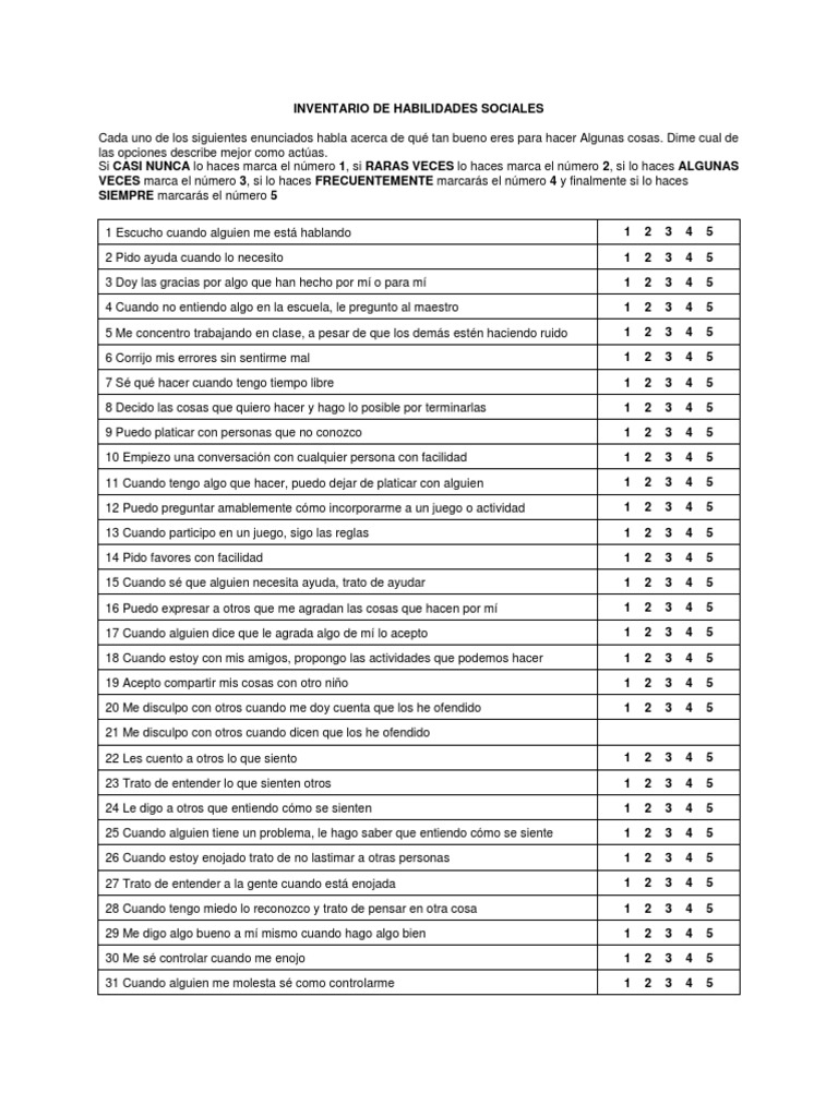 Inventario de Habilidades Sociales | PDF