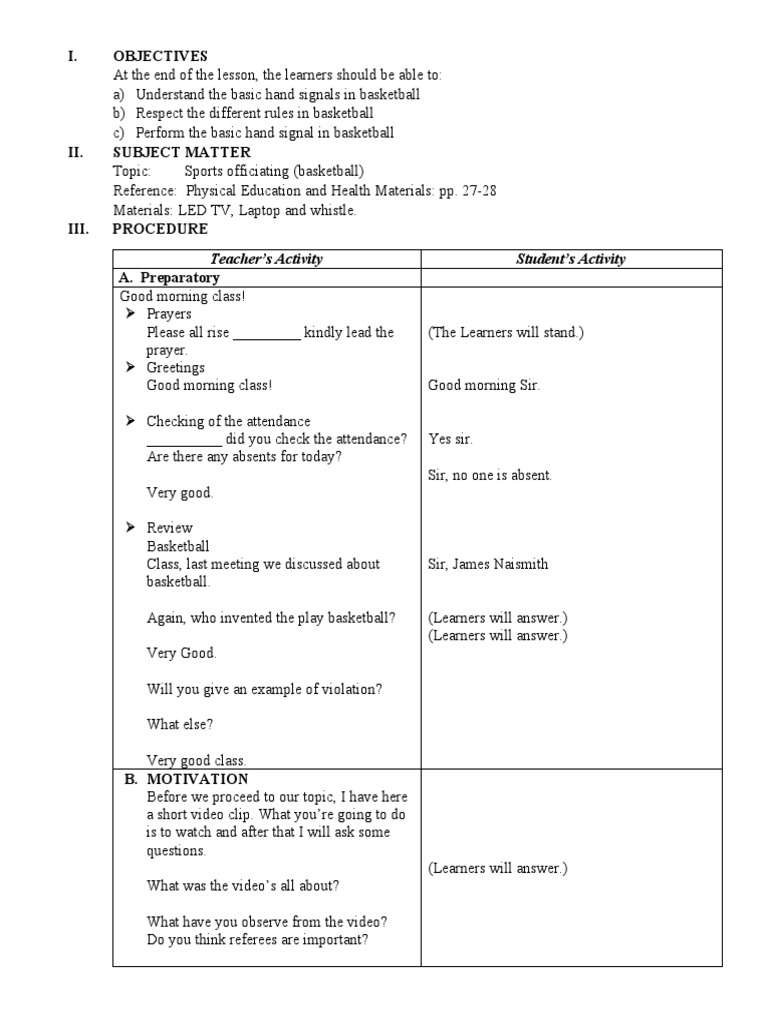 Basketball Detaild Lesson Plan | PDF | Lesson Plan | Communication