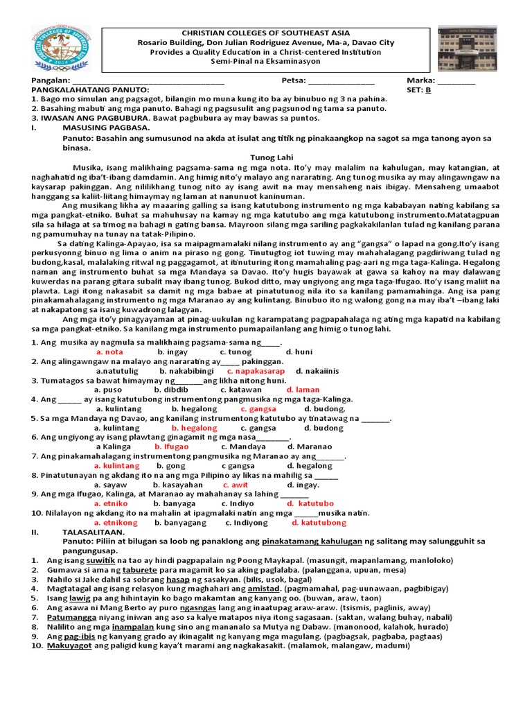 Semi-Final Examination | PDF