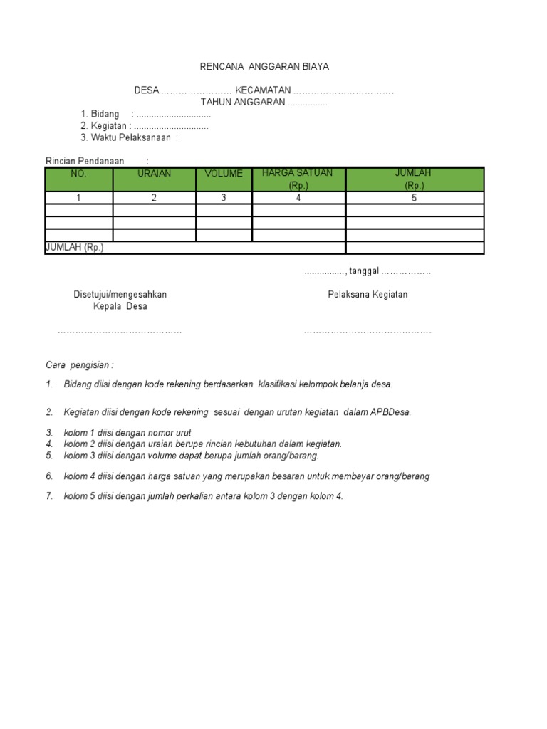 Format RAB Rencana Anggaran Biaya Kegiatan | PDF
