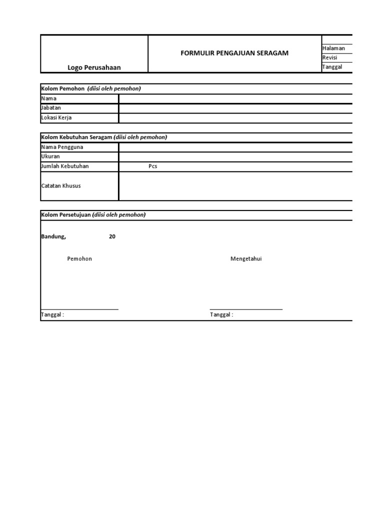 Formulir Pengajuan Seragam Karyawan | PDF