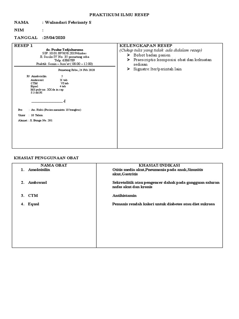Resep Obat untuk Anak: Amoksisilin dan Equal | PDF