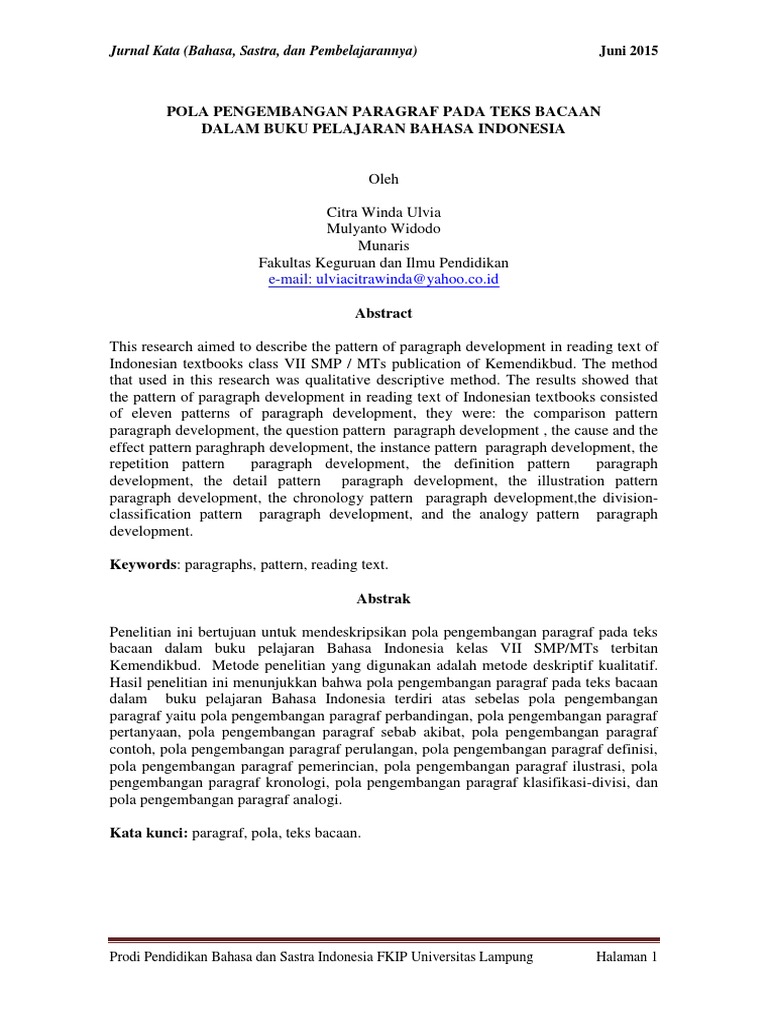 Jurnal Pola Pengembangan Paragraf | PDF