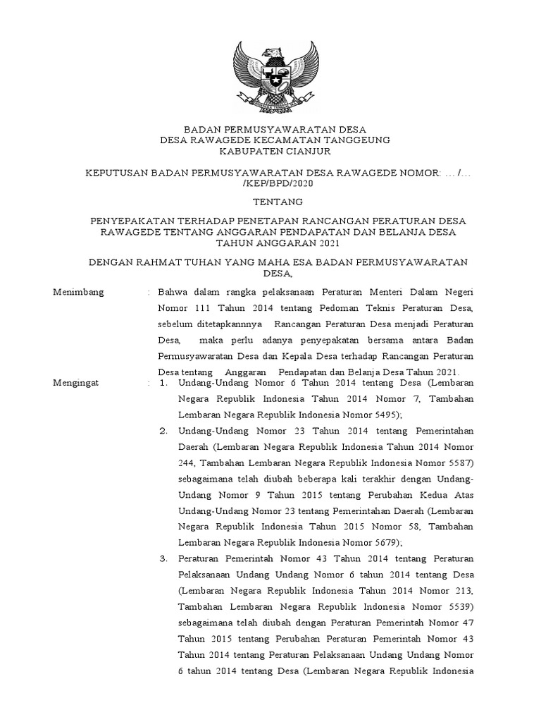 C-KEPUTUSAN BPD-Persetujuan-APBDes | PDF