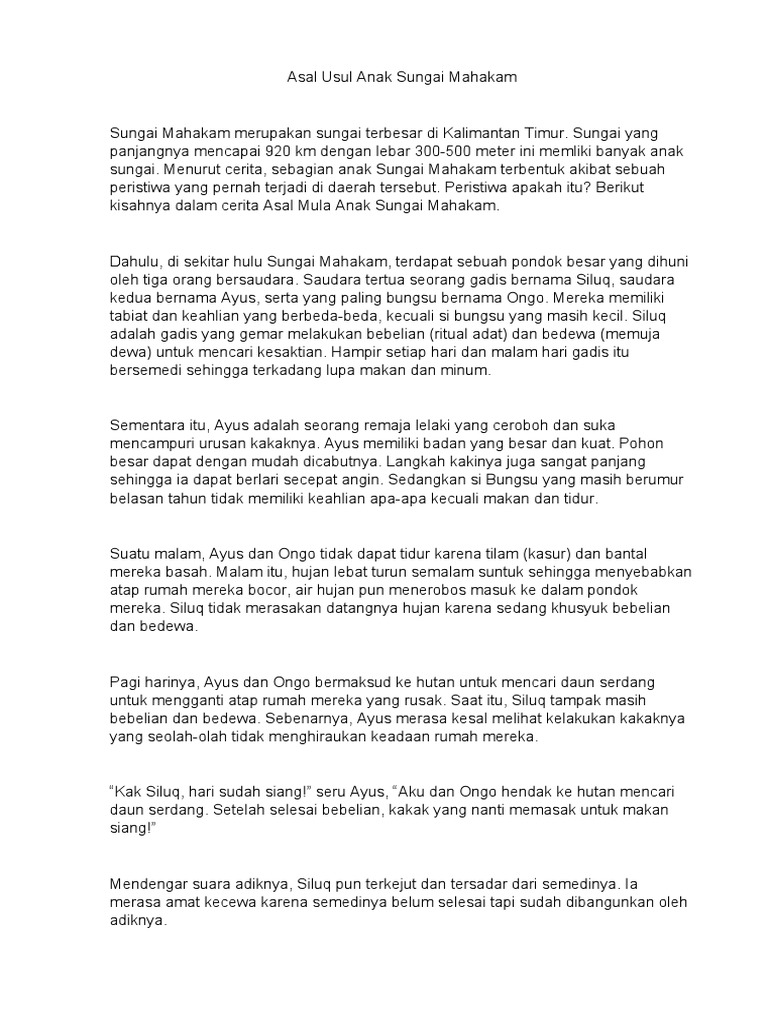 Asal Usul Anak Sungai Mahakam | PDF Asal Usul Anak Sungai Mahakam | PDF