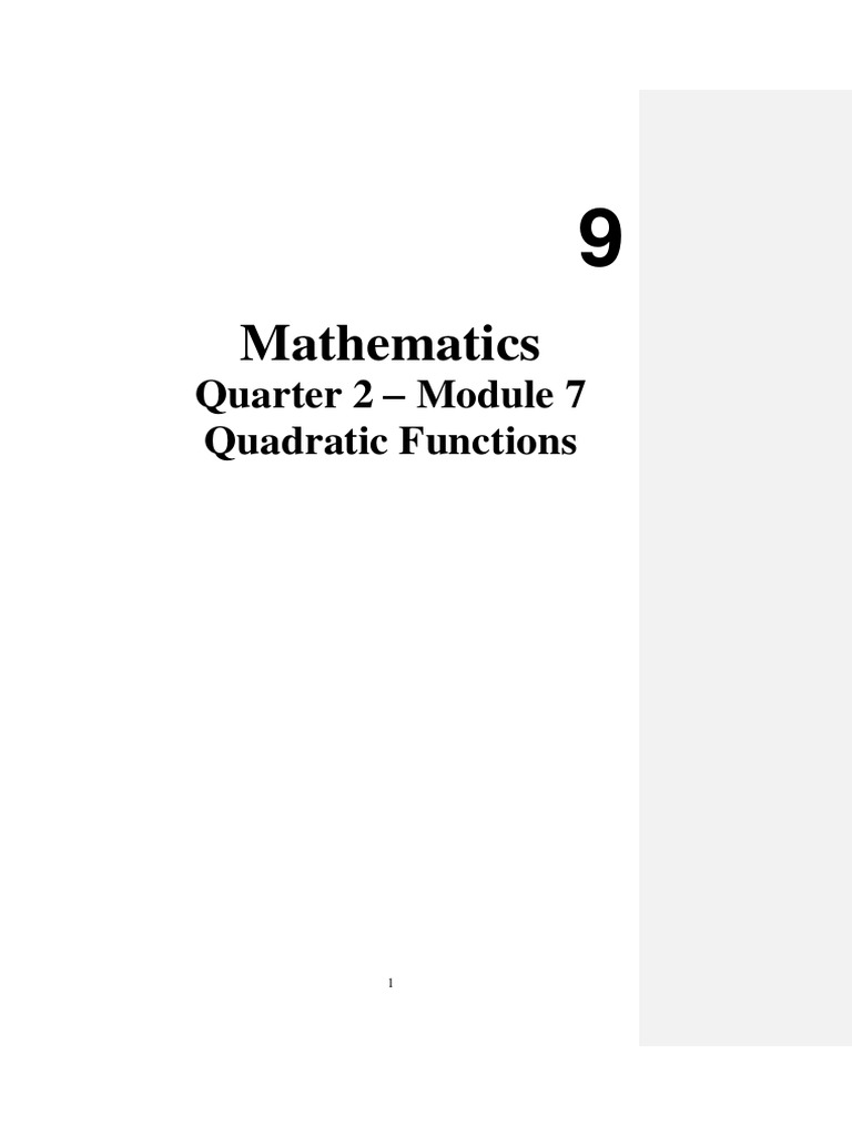 Mathematics: Quarter 2 - Module 7 Quadratic Functions | PDF | Function (Mathematics ...